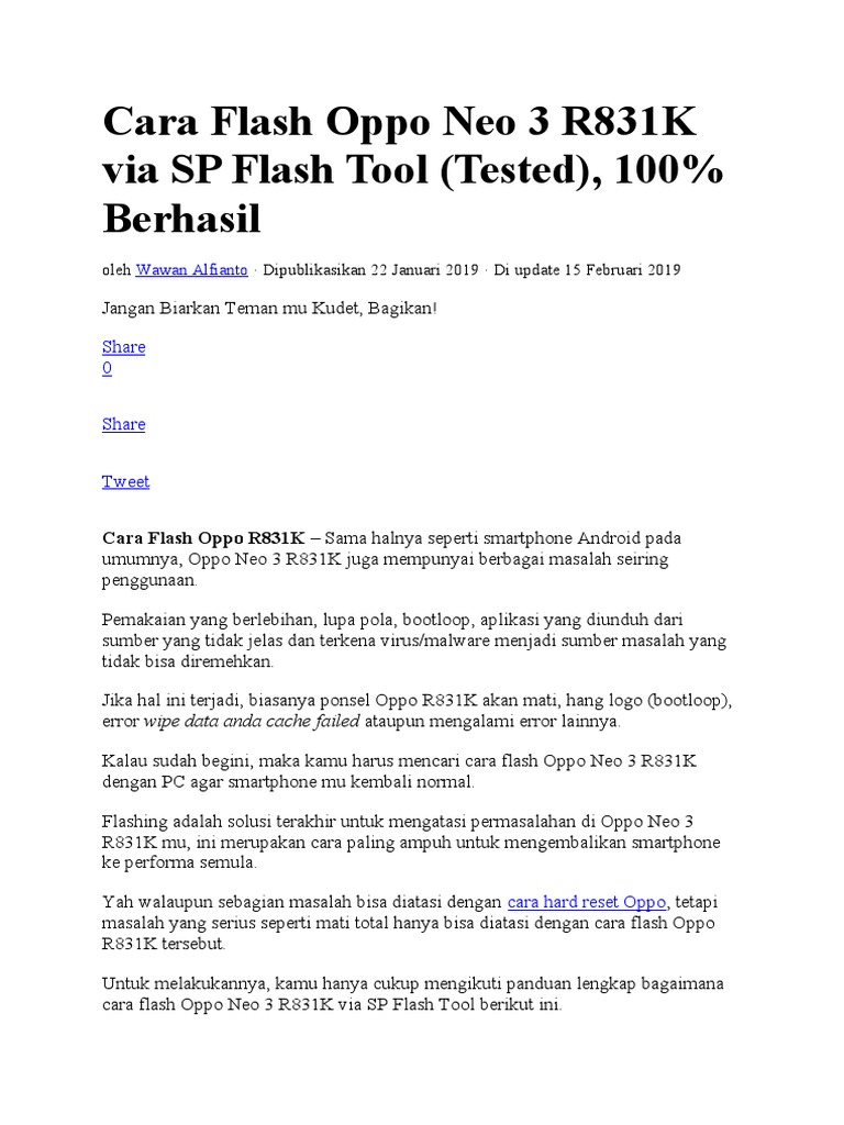 Cara Flash Oppo Neo 3 R831K Via SP Flash Tool | PDF