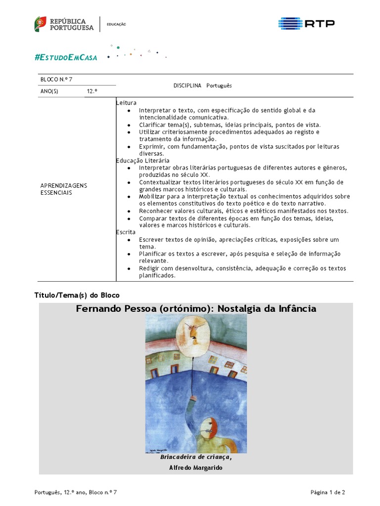 07 - Português - 12º Ano - O Tema Da Nostalgia Da Infância Na Poesia de ...