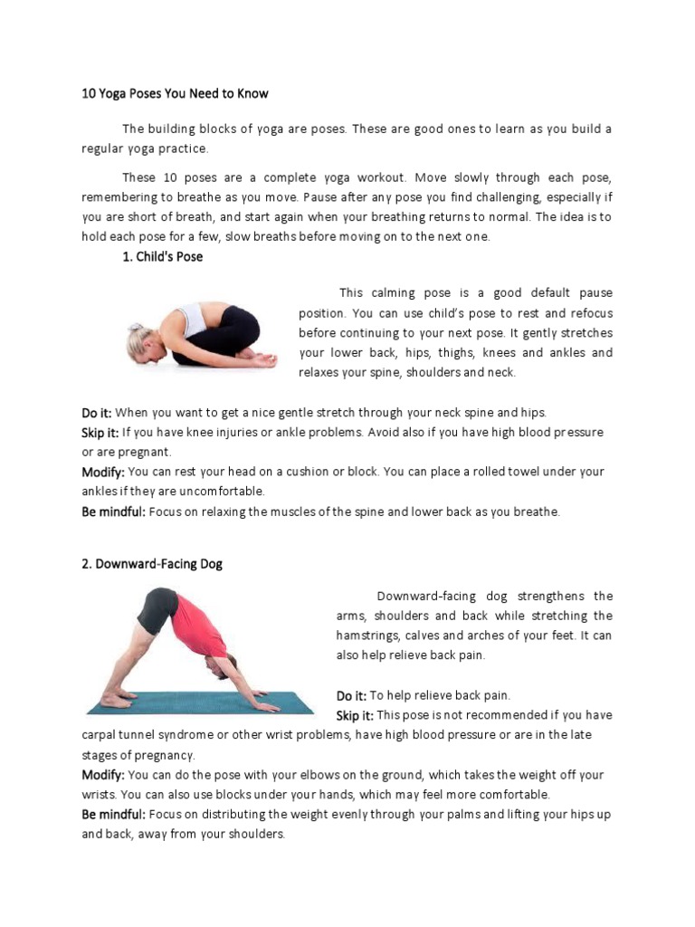 Flexibility Training Exercise 10 Yoga Poses | PDF