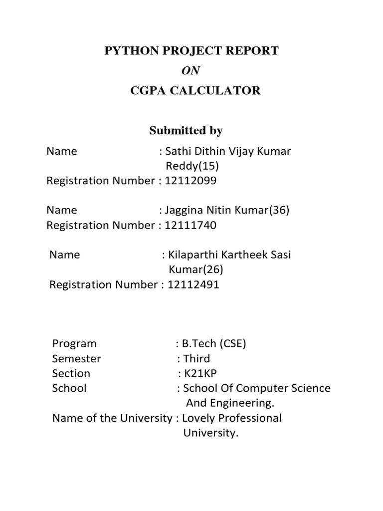 Project 25 Cgpa Calculator Pdf Python Programming Language Programming