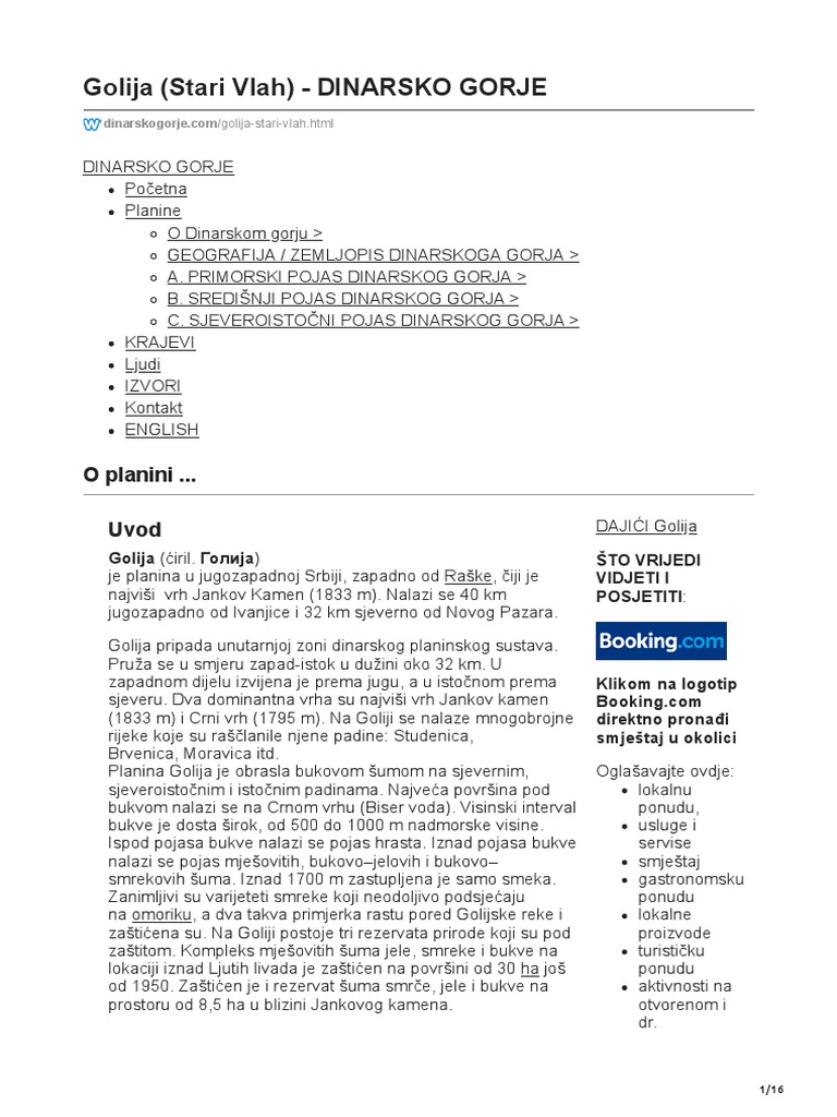 Golija Stari Vlah - DINARSKO GORJE | PDF