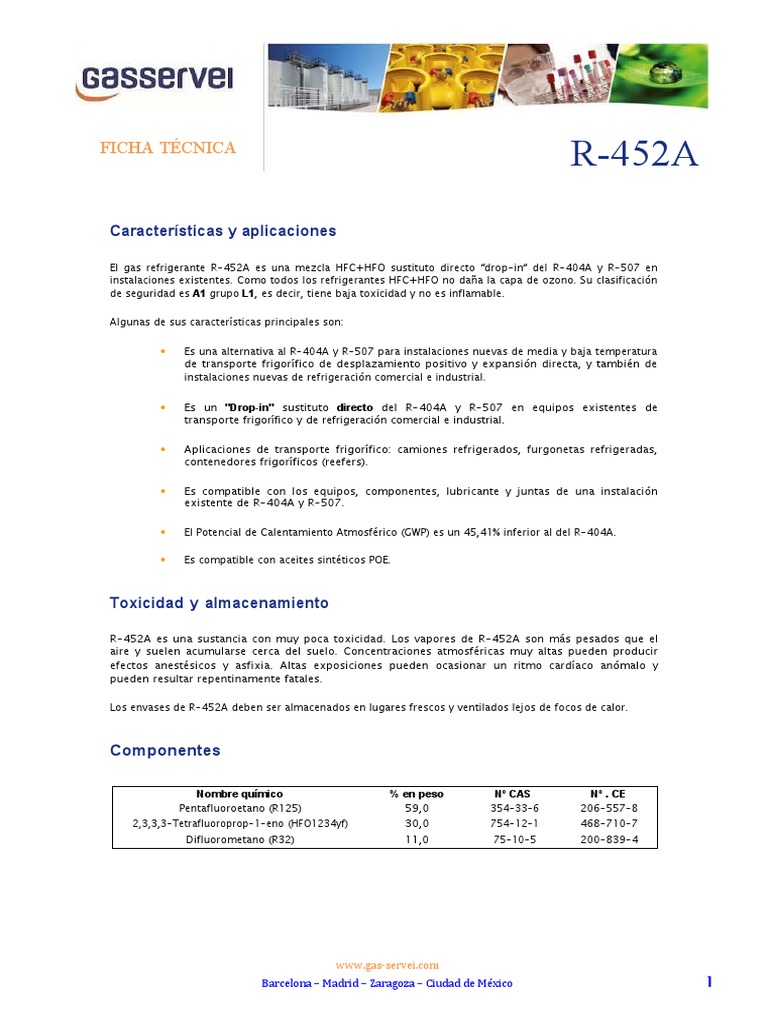 Ficha Tecnica R 452a Gas Servei | PDF | Cantidades fisicas | Naturaleza