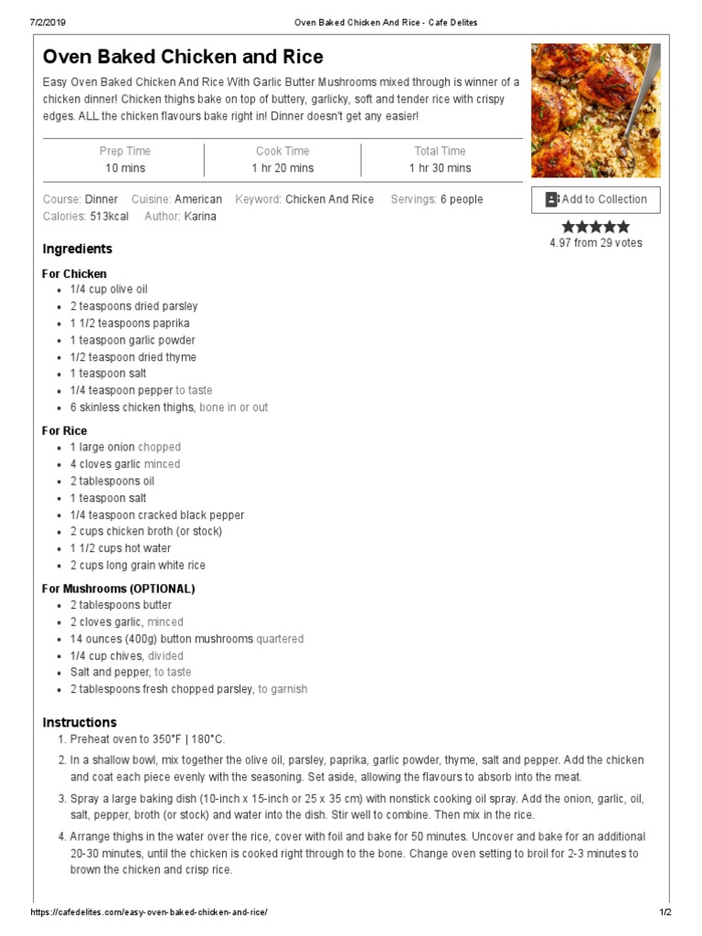 Baked Chicken and Rice Casserole Recipe | PDF | Garlic | Parsley
