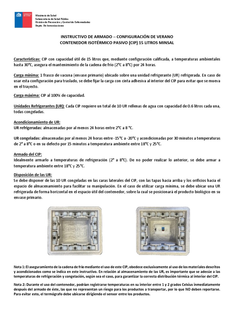 Instructivo Cip 15 Litros Minsal - Verano | PDF