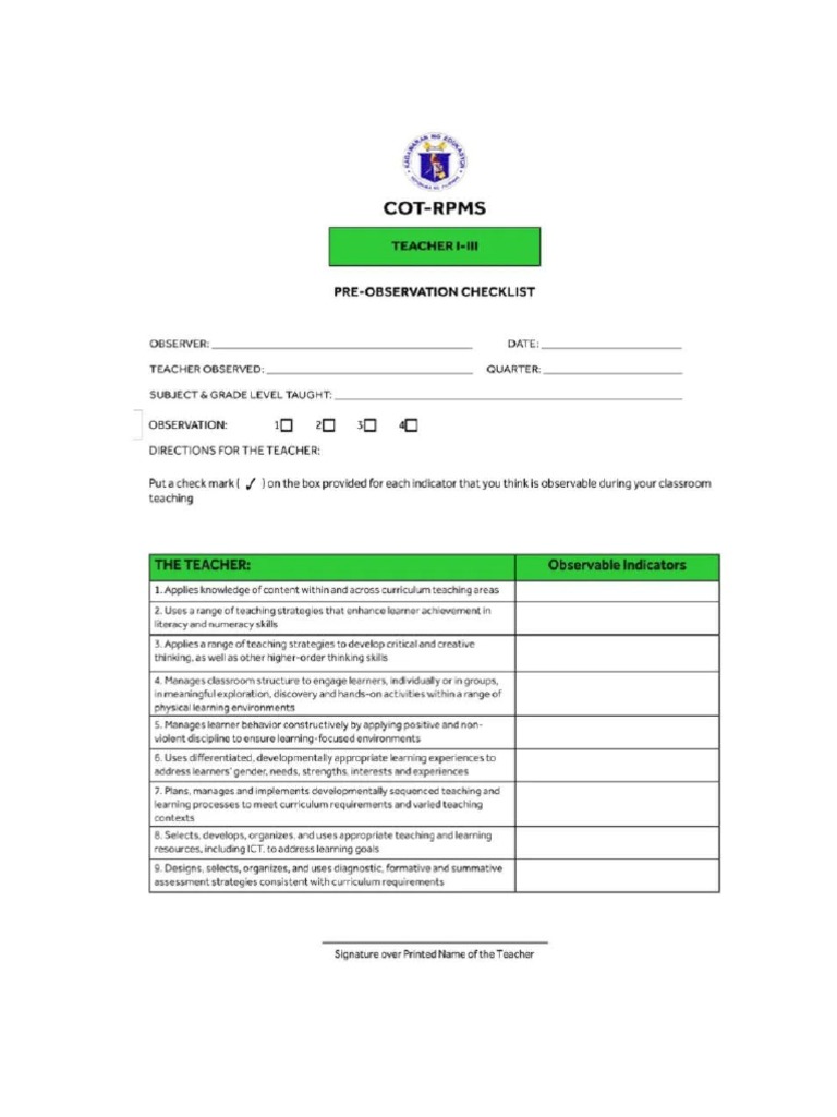 Pre Observation Form | PDF