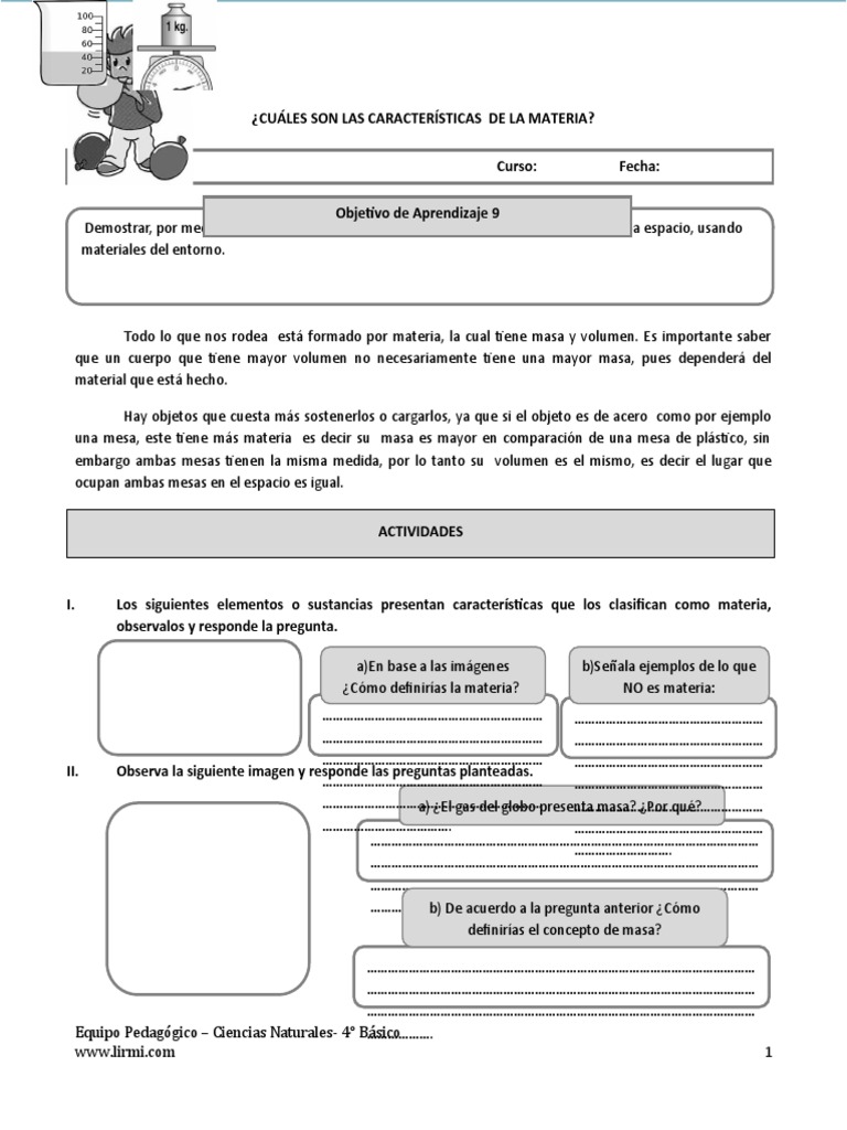 Guía 1-Caracteristicas de La Materia | PDF | Importar | Masa