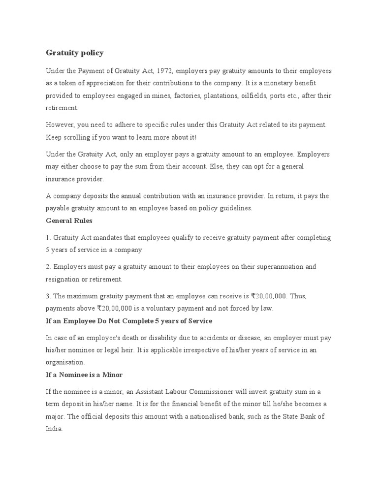 Gratuity Policy | PDF | Employment | Gratuity
