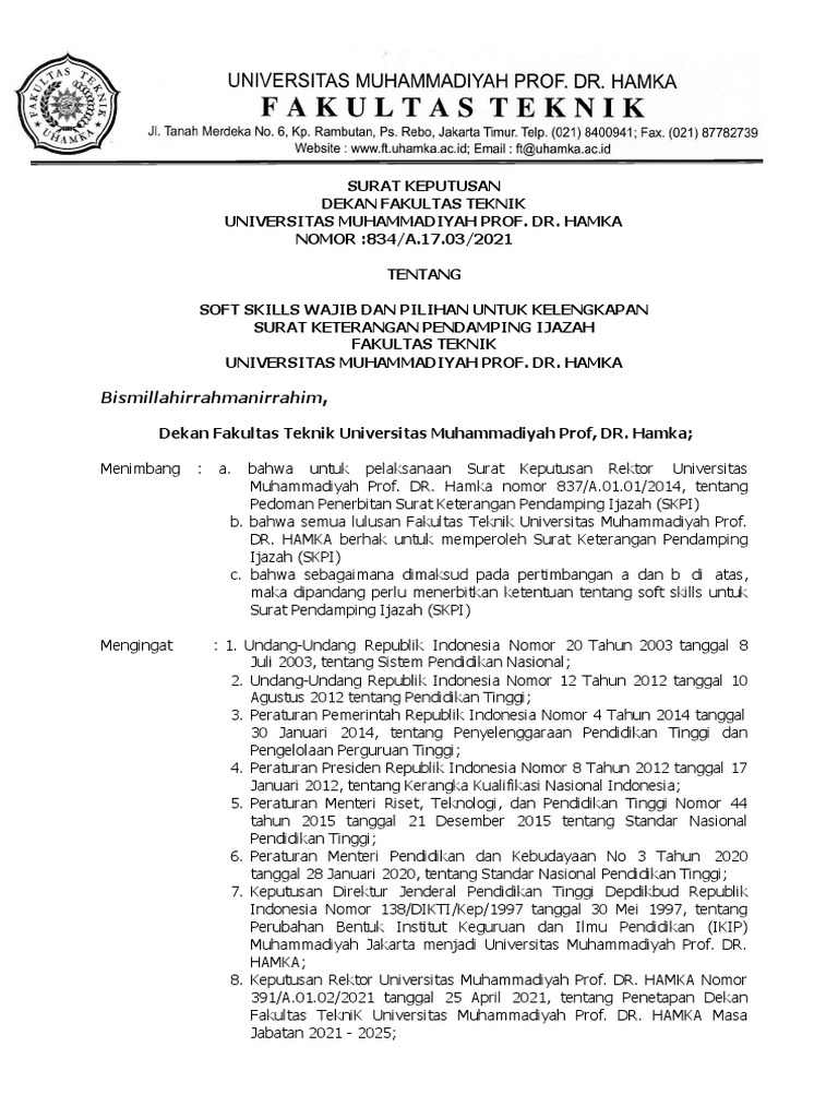 SK Dekan FT - SKPI | PDF