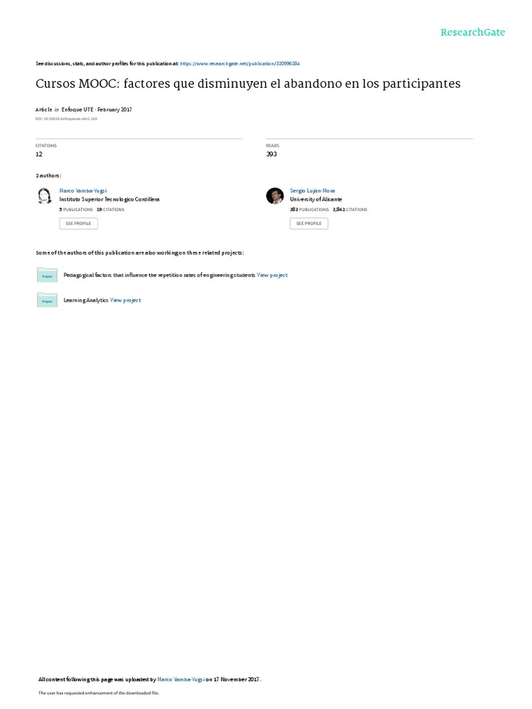 Factores que disminuyen el abandono en cursos MOOC | PDF | Curso abierto masivo en linea ...
