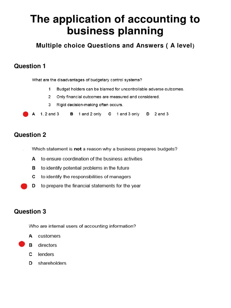 Accounting MCQ The Application of Accounting To Business Planning | PDF ...