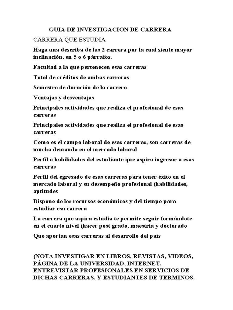 GUIA DE INVESTIGACION DE CARRERA - Docx OSI 031 | PDF