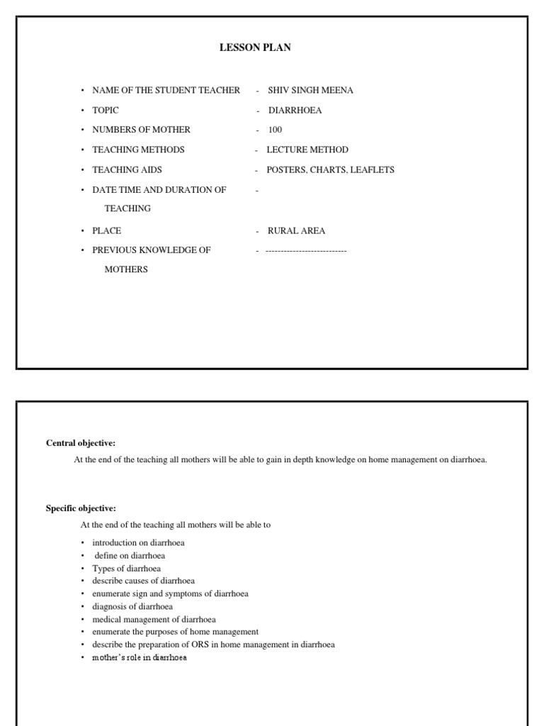 DIARRHOEA Lesson Plan | PDF | Diarrhea | Dehydration