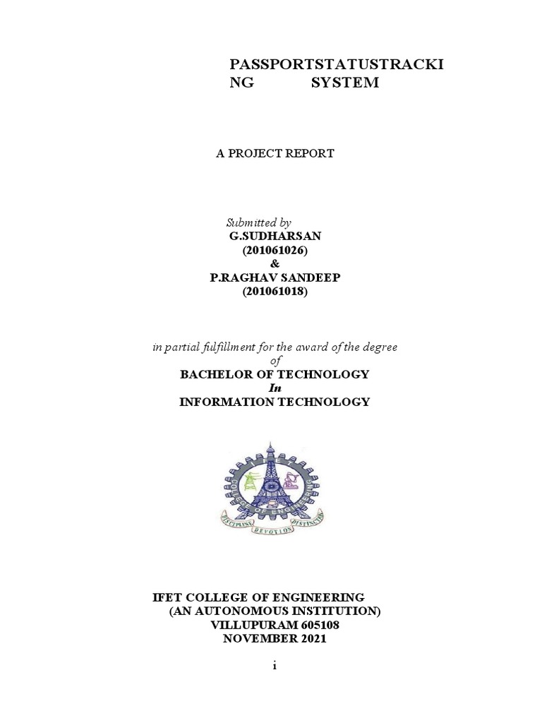 Passport Status Tracking System Report | PDF | Business | Technology ...