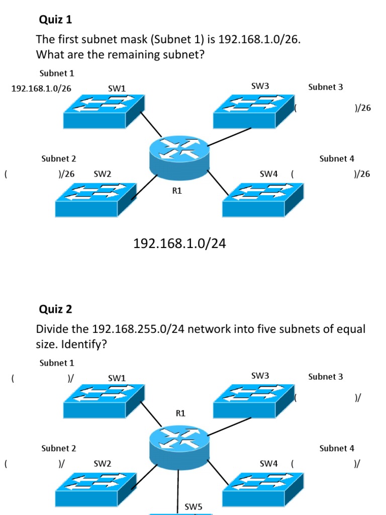 Quiz - Subnetting Questions | PDF | Computers