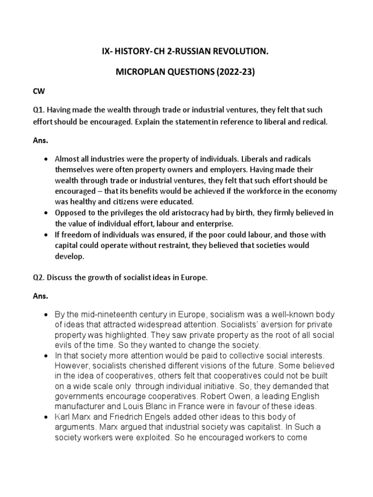 IX - History Ch-2 - Russian Revolution - Microplan - QA | PDF ...