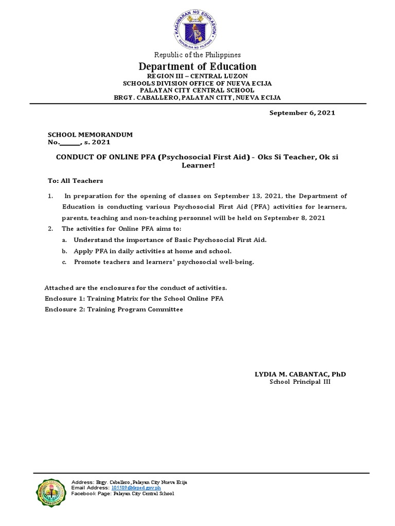 pfa school memo | PDF | Learning