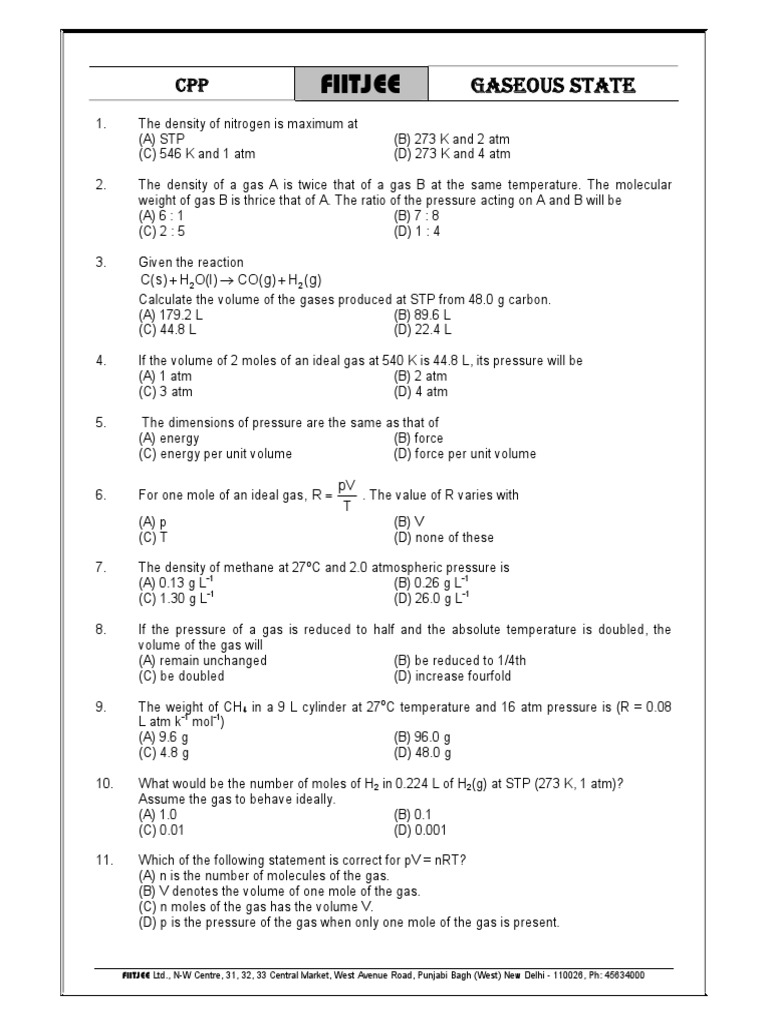 Gaseos State CPP-3 | PDF | Gases | Pressure