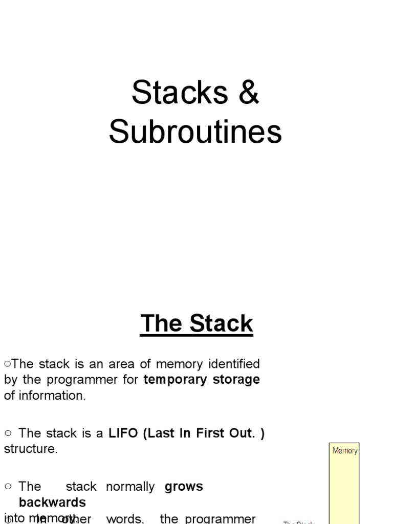 Stack And Subroutines Pdf Subroutine Computer Hardware