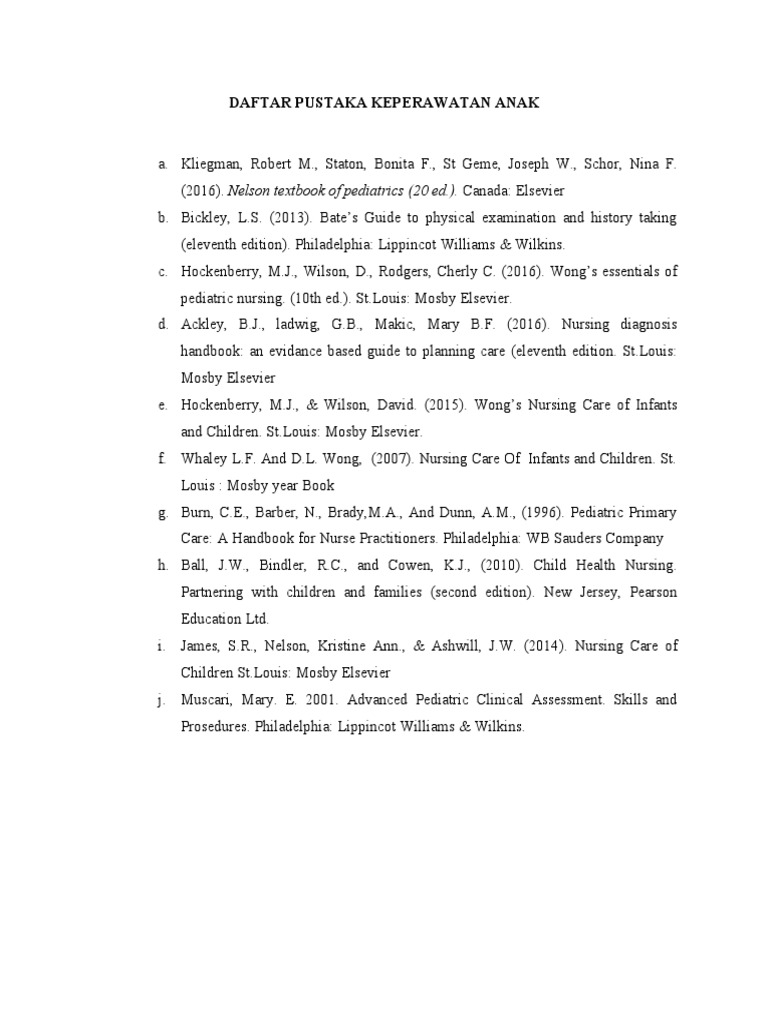 Daftar Pustaka Keperawatan Anak | PDF