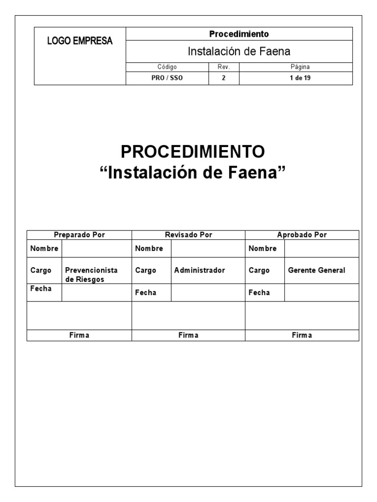 Procedimiento Pts Instalación de Faena | PDF | Agua | Business