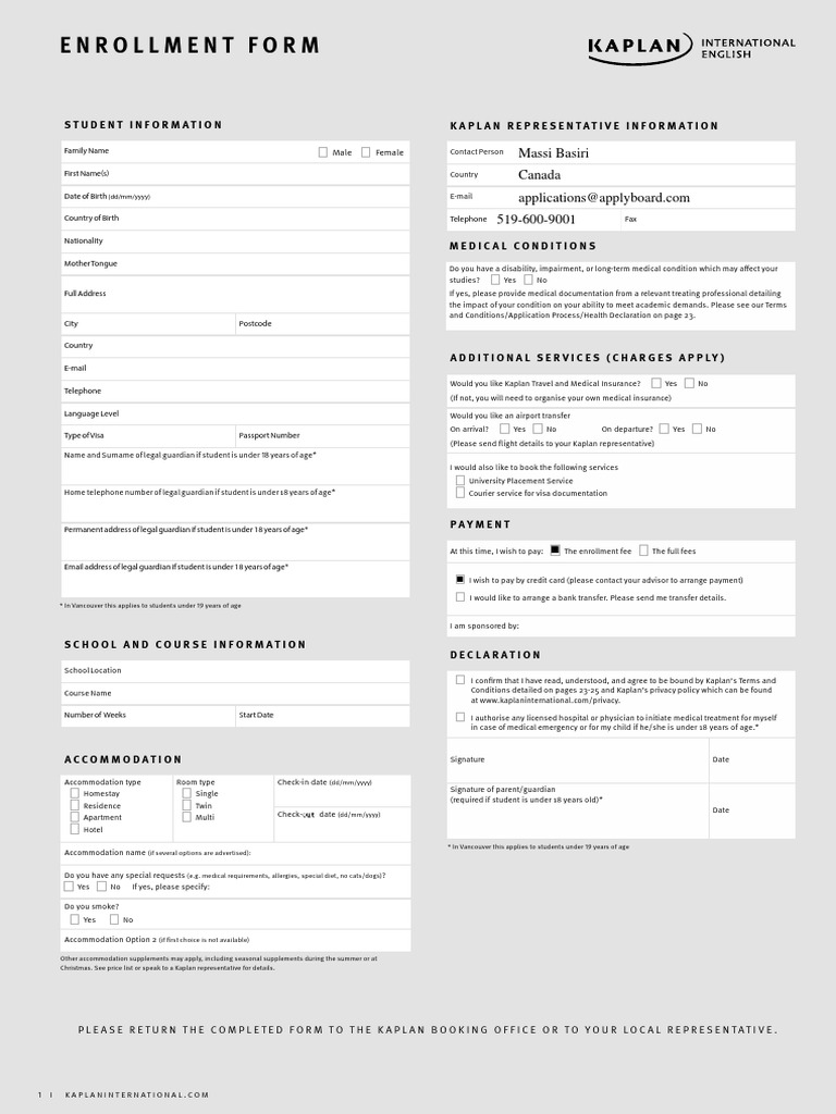Kaplan Enrollment Form | Download Free PDF | Travel Visa | Kaplan