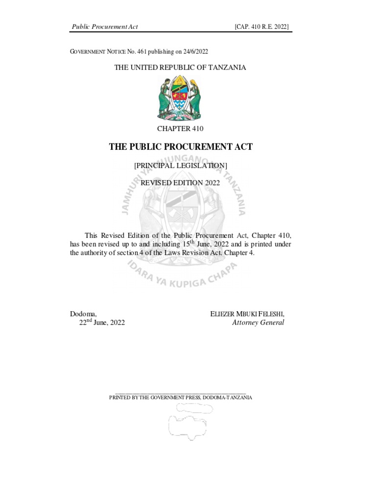 The Public Procurement Act R - E 2022 | PDF