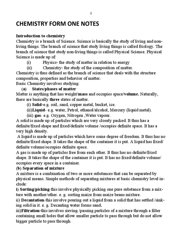 Chemistry Notes Form 1 4 Booklet G | PDF | Filtration | Distillation