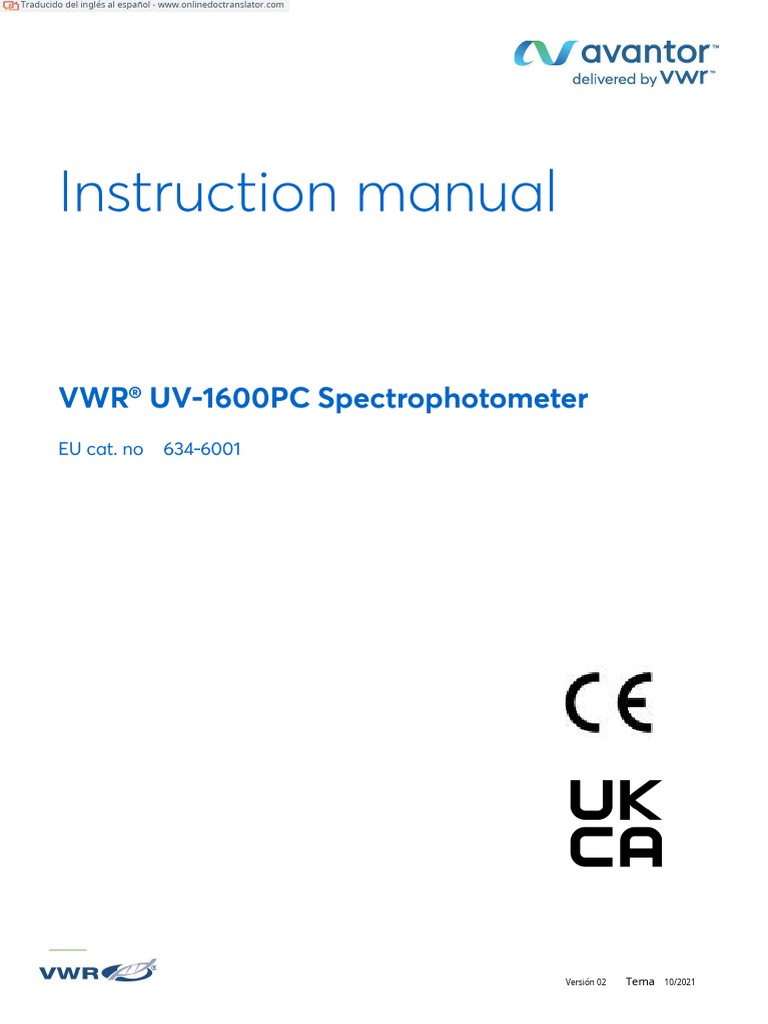 Manual VWR Spectrophotometer UV-1600PC - En.es | PDF | Informática