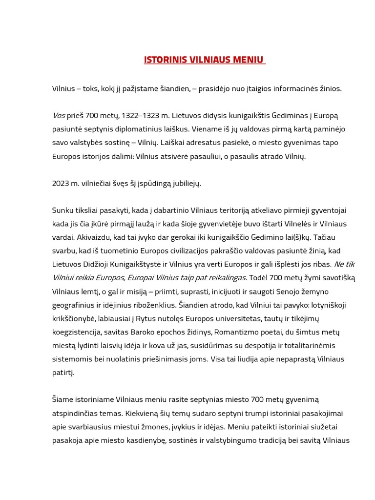Istorinis Vilniaus Meniu | PDF