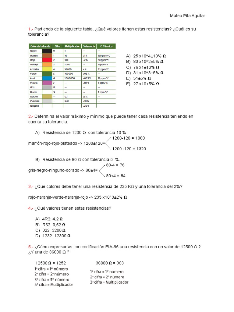 Ejercicios Resistencias | PDF | Corriente eléctrica | Resistencia Eléctrica y Conductancia