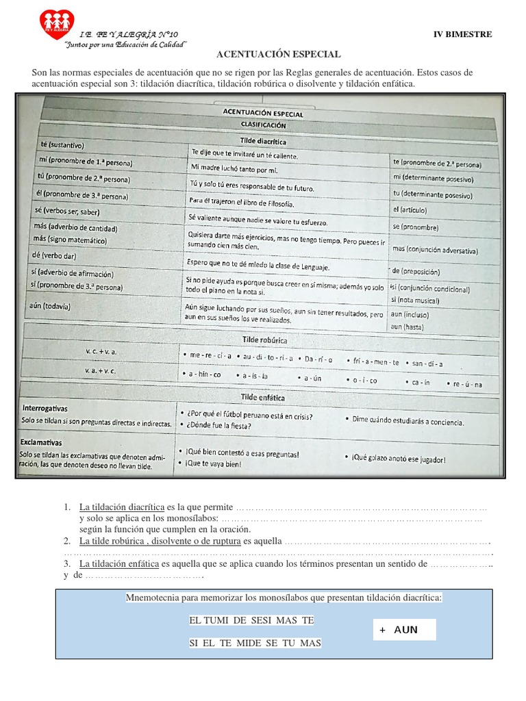 Acentuación Especial Ficha de Trabajo | PDF