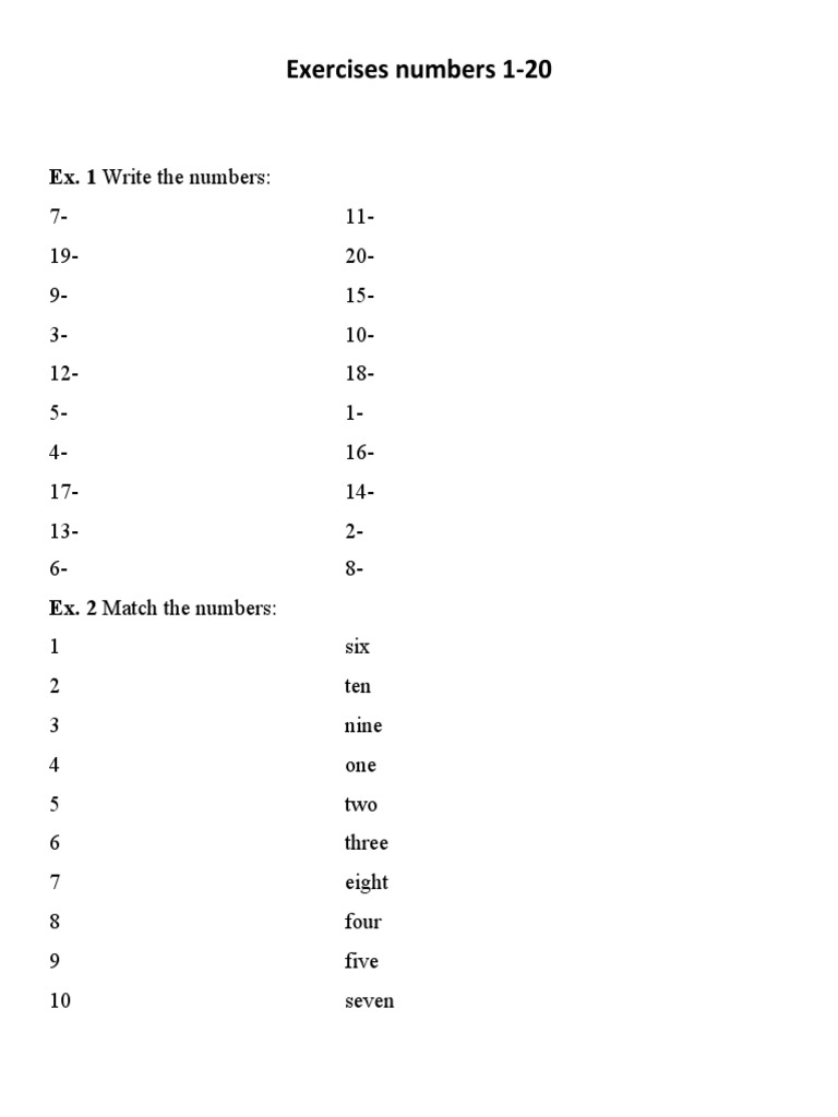 Exercises Numbers 1-20 | PDF