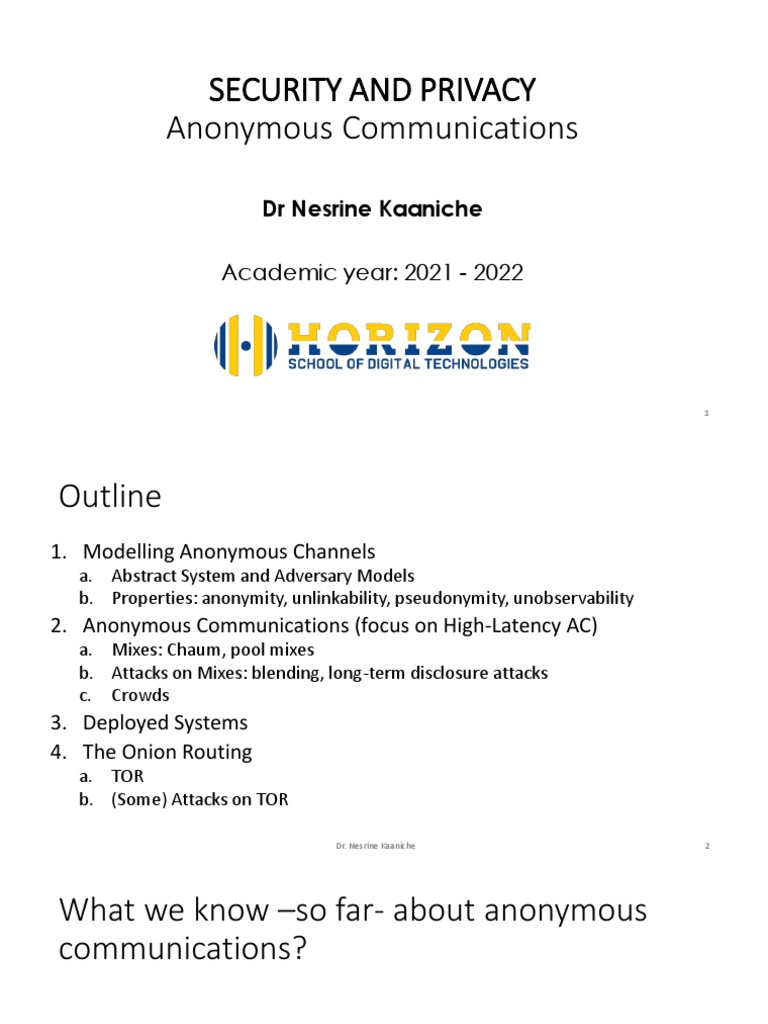 H - Privacy - Anonymous Communications | PDF