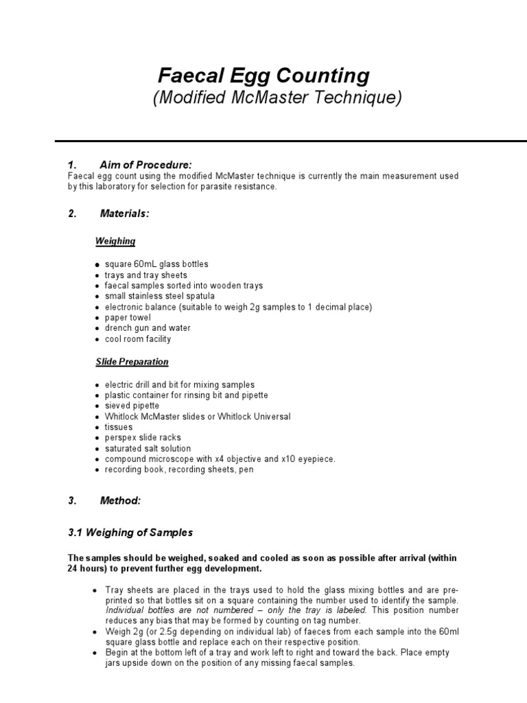 Faecal Egg Counting - Modified McMaster Technique | PDF | Solution | Salt