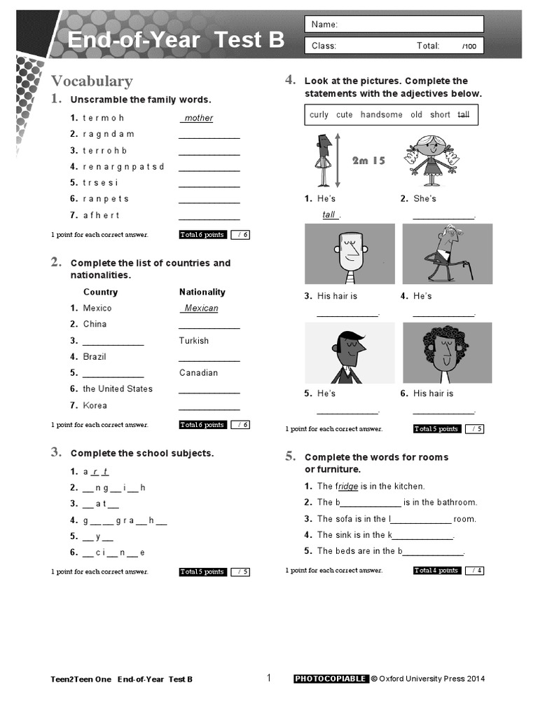 Level One End-Of-Year TestB | PDF | Linguistics