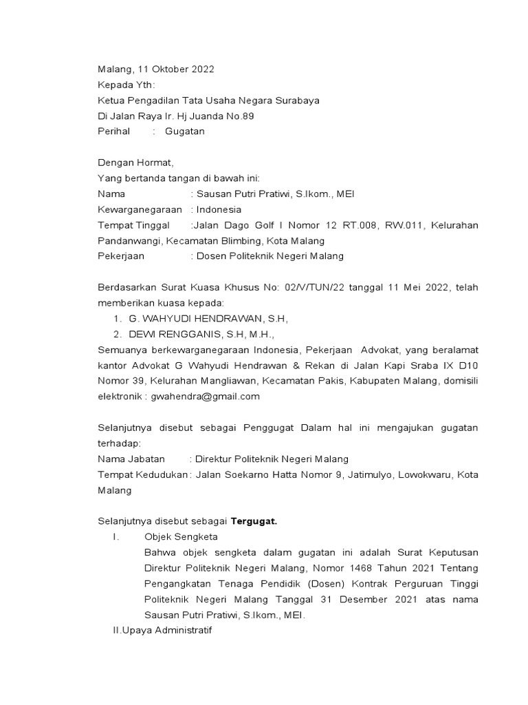 Contoh Surat Gugatan | PDF