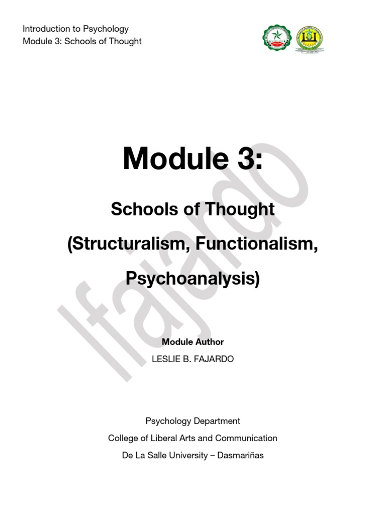 Module 3: Schools of Thought (Structuralism, Functionalism, Psychoanalysis) | PDF | Id ...