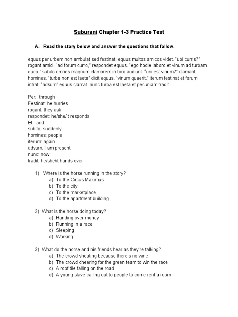 Suburani Chapter 1-3 Practice Test | PDF