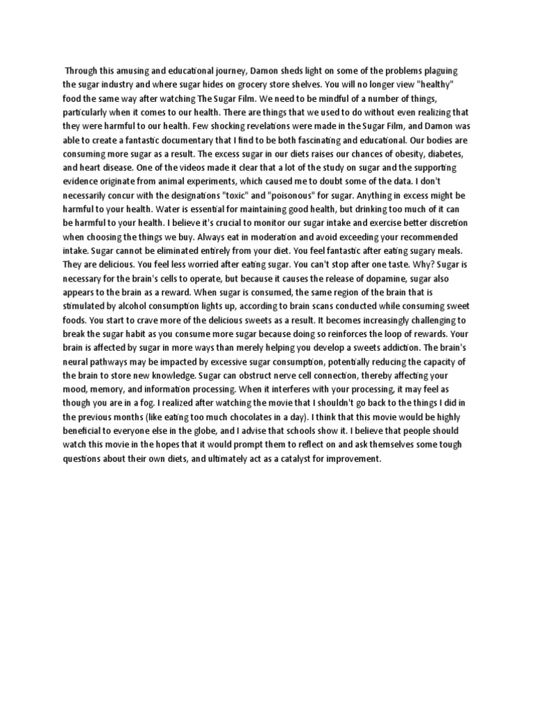 That Sugar Film Reflection | PDF | Diet & Nutrition | Sugar