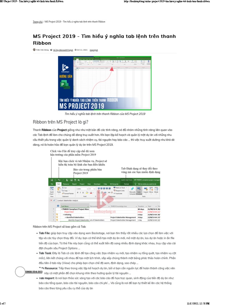MS Project 2019 - Tìm hiểu ý nghĩa tab lệnh trên thanh Ribbon | PDF