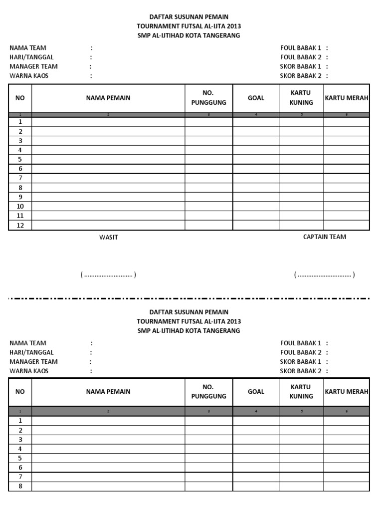 Data Pertandingan Futsal SMP Al-Ijtihad 2013 | PDF