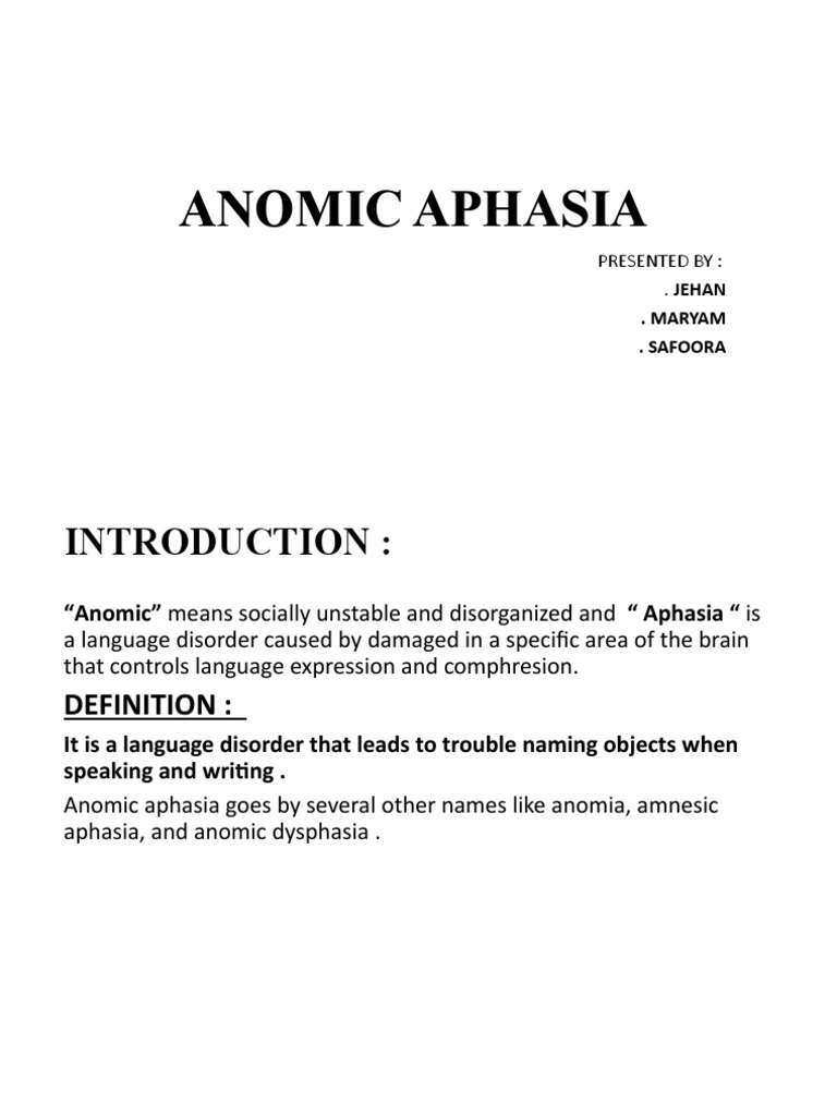 Anomic Aphasia. | PDF | Aphasia | Neuroscience