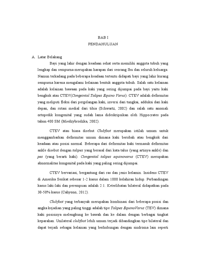 CTEV: Definisi, Klasifikasi, dan Etiologi | PDF