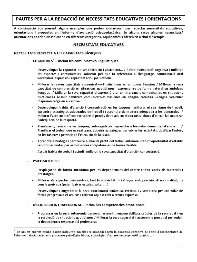 Exemple Redacció Necessitats Educatives | PDF