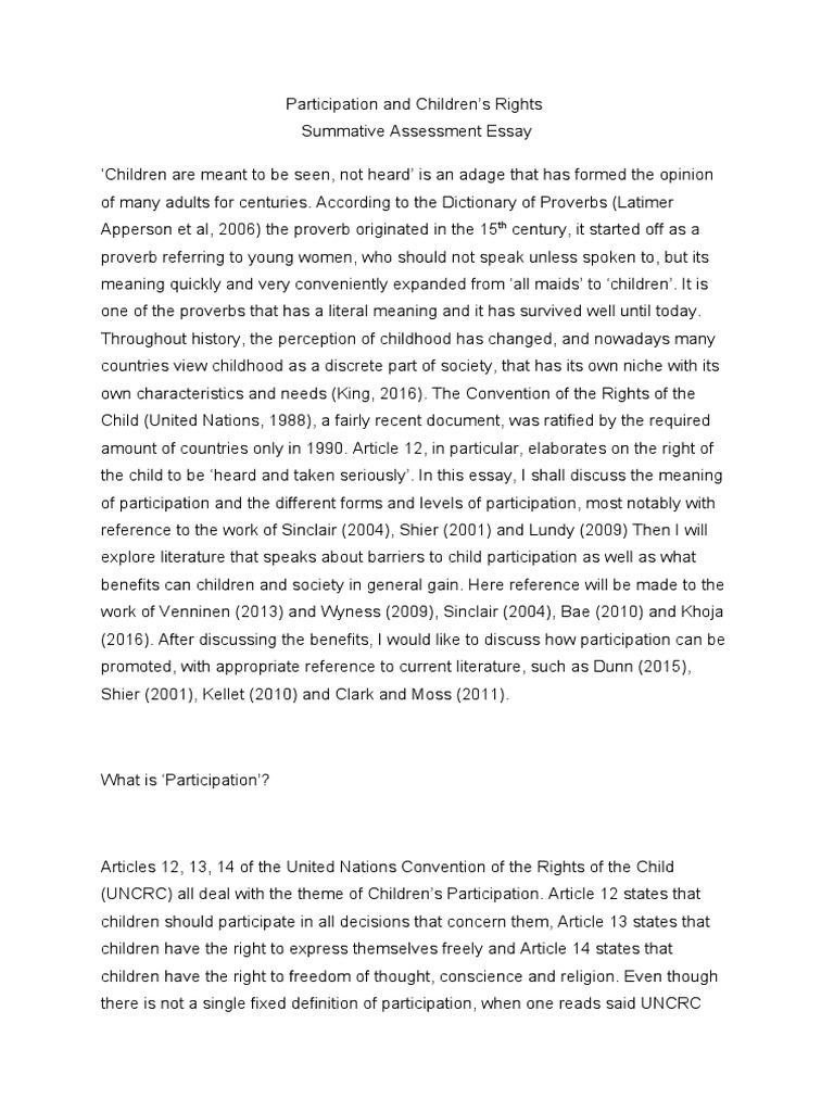 Participation and Children's Rights Summative Assessment Essay | PDF ...