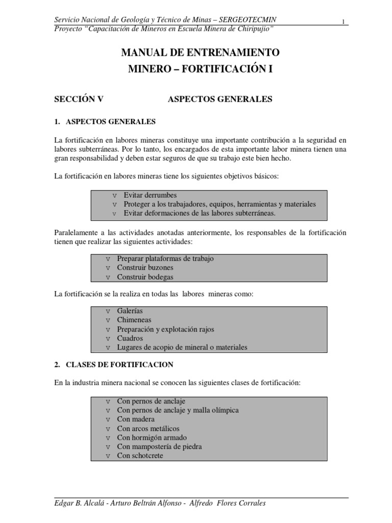 Manual Entrenamiento Minero-Fortificacion | PDF | Tornillo | Minería