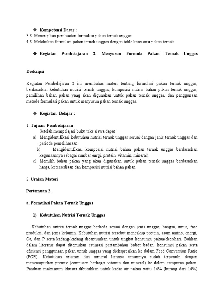 Materi Ajar KD 3.7 Dasar-Dasar Pakan Ternak Kelas X Atu | PDF