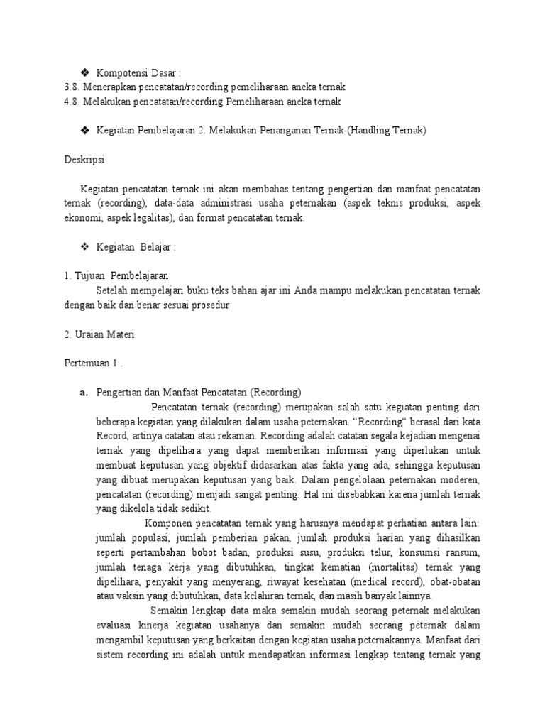 Materi Ajar KD 3.8. Agribisnis Aneka Ternak Kelas Xi Atu | PDF