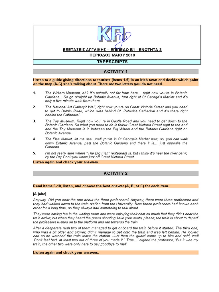 B1 M3 Tapescript | PDF