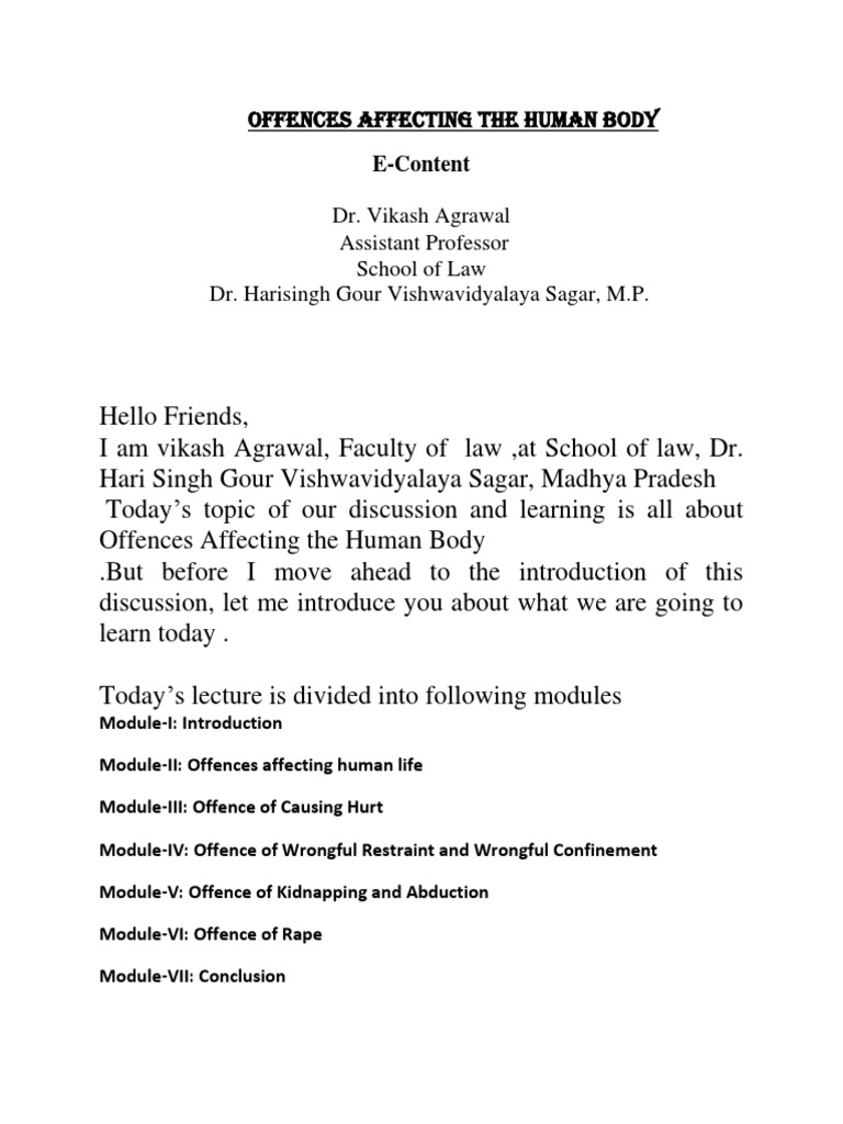 Offences Affecting The Human Body | PDF | Kidnapping | Murder